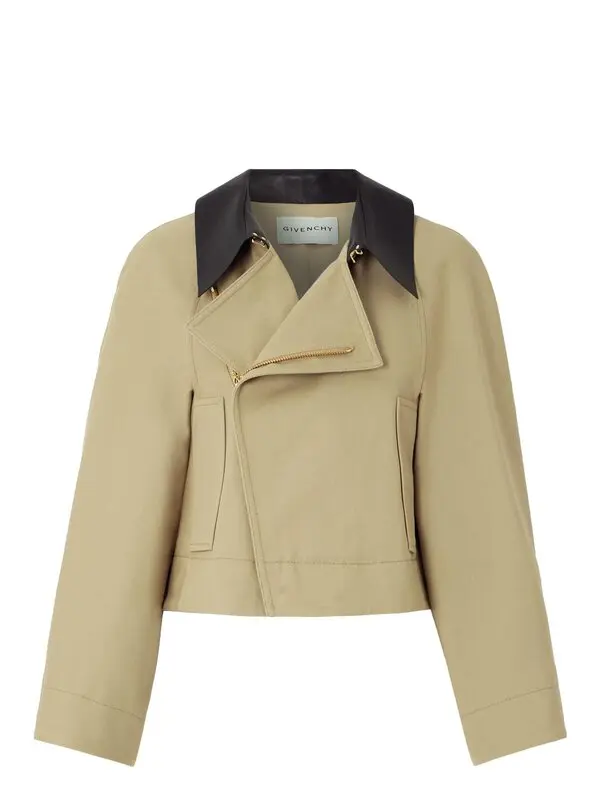 Givenchy Cropped Leather-trimmed Twill Jacket - Neutrals