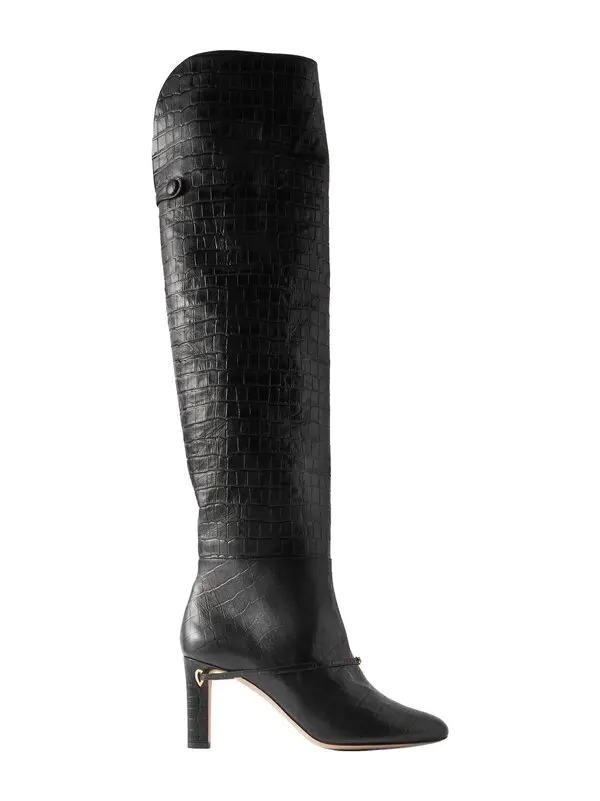 Jennifer Chamandi Samu Over-the-knee Croc-effect Leather Boots - Black