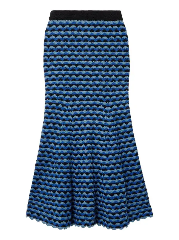 Escvdo Profundo Pleated Scalloped Crocheted Cotton Midi Skirt - Blue