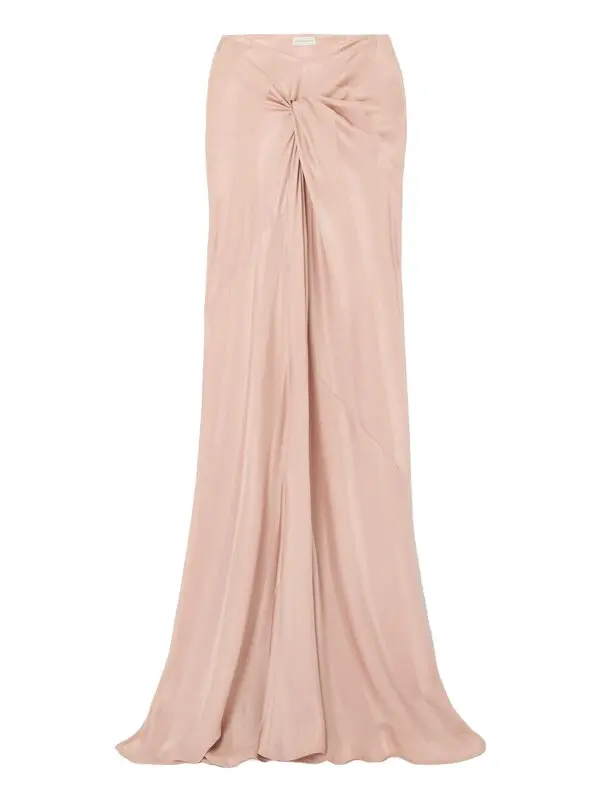 Dries Van Noten Twist-front Gathered Silk-satin Jacquard Maxi Skirt - Pink