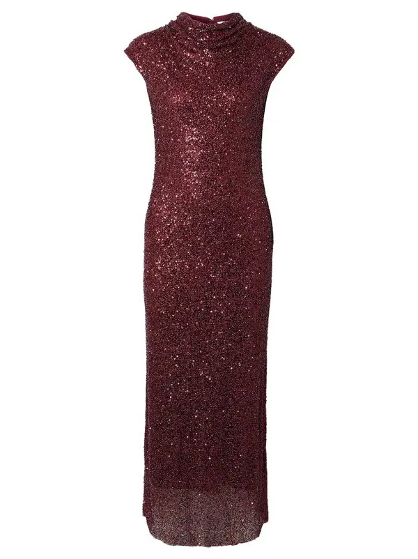 Simkhai Zaria Embellished Draped Mesh Midi Dress - Burgundy