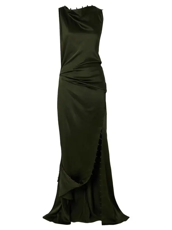 Victoria Beckham Rouleaux Draped Satin Gown - Dark Green