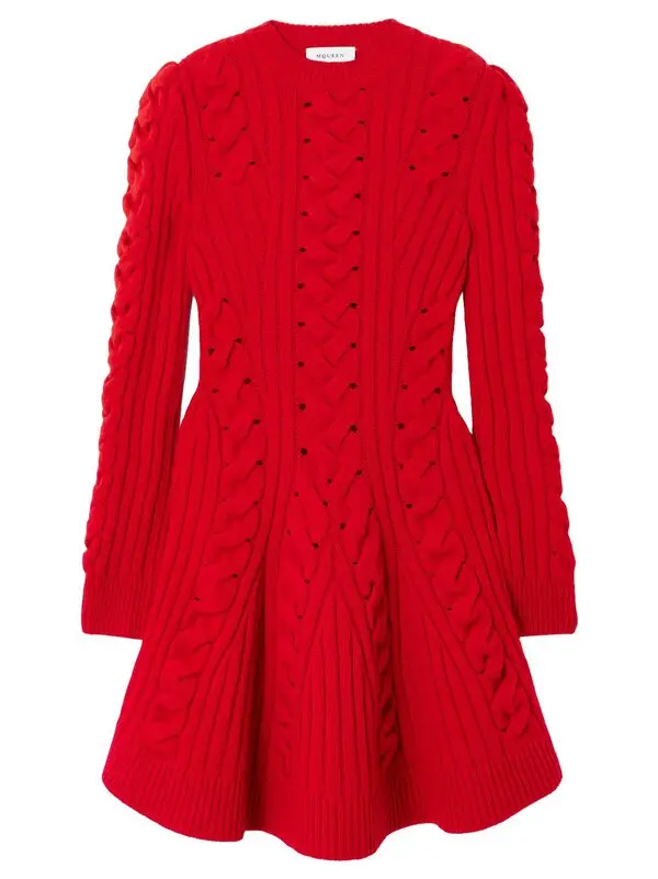 Alexander McQueen Ribbed And Cable-knit Wool And Cashmere-blend Mini Dress - Red