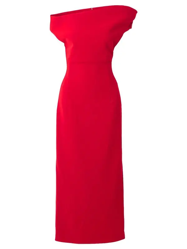 Magda Butrym One-shoulder Stretch-wool Crepe Midi Dress - Red