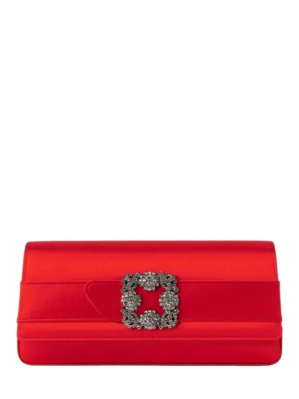 Manolo Blahnik Gothisi Crystal-embellished Satin Clutch - Red