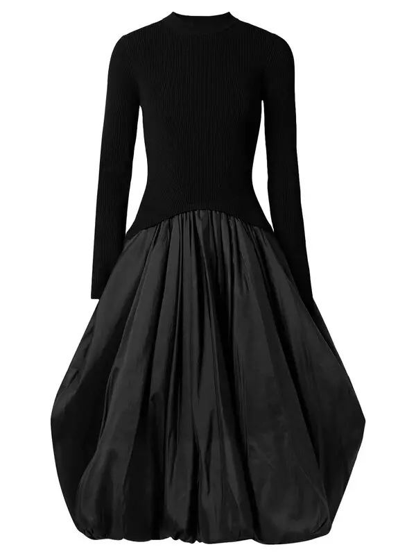 Simkhai Kenlie Ribbed-knit And Taffeta Midi Dress - Black