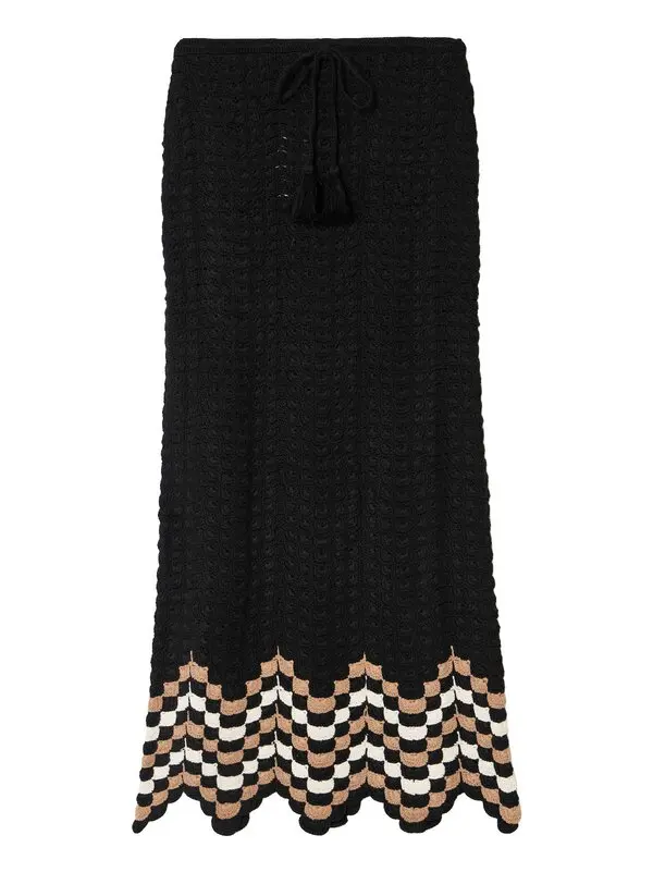Escvdo Sumac Scalloped Crochet Midi Skirt - Black