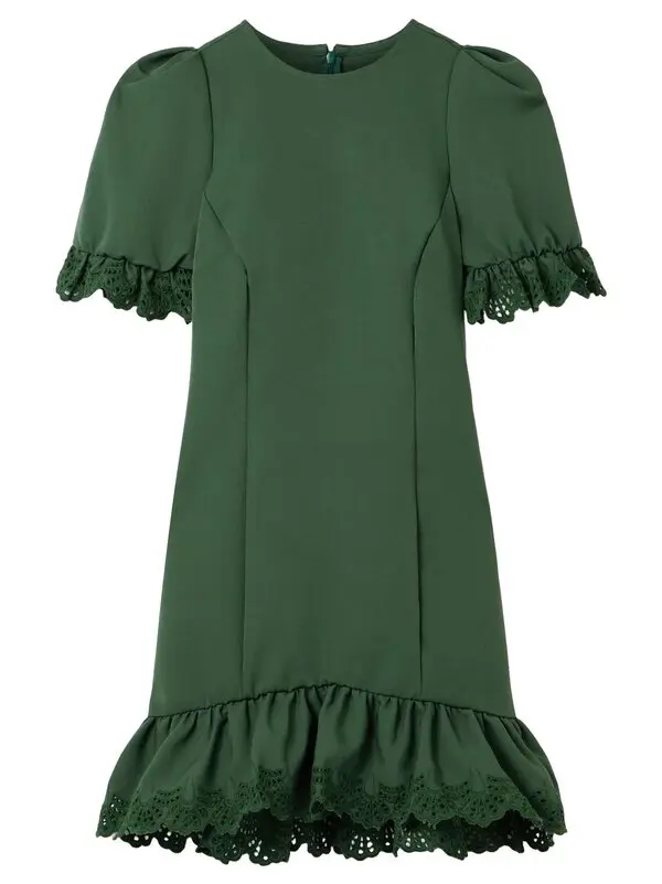 KIKA VARGAS Amenah Ruffled Broderie Anglaise-trimmed Crepe Mini Dress - Green