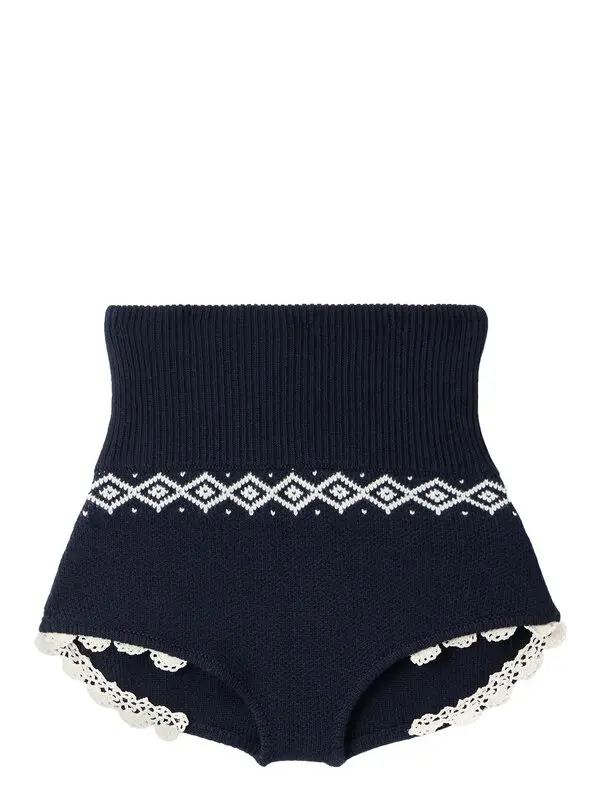 Magda Butrym Crochet-trimmed Wool-jacquard Shorts - Blue