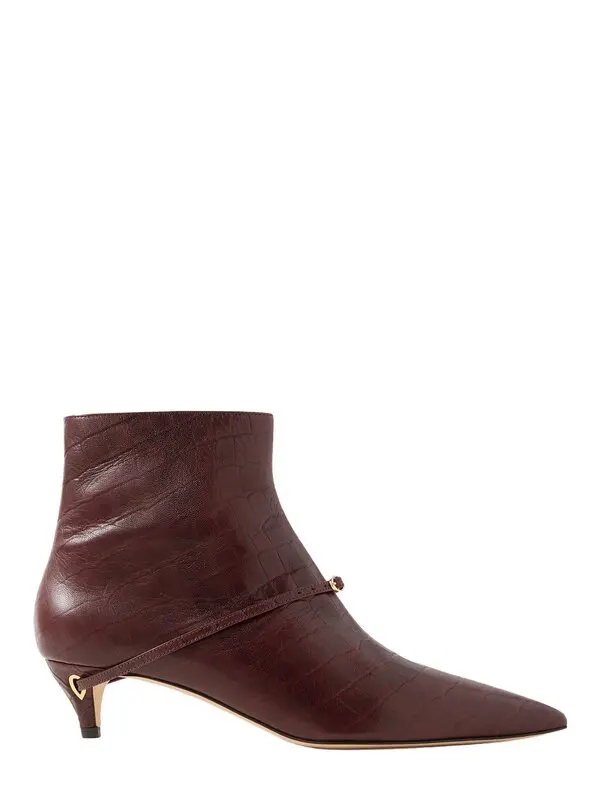 Jennifer Chamandi Rocco 45 Croc-effect Leather Ankle Boots - Burgundy