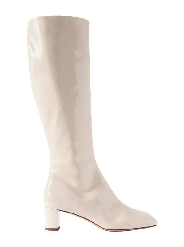 AeydĒ Marty Patent-leather Knee Boots - Cream