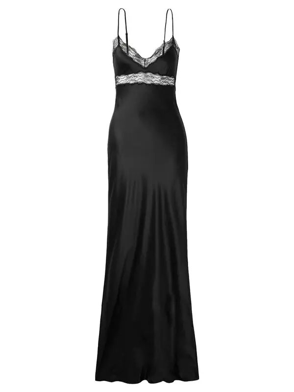 NILI LOTAN Adelie Lace-trimmed Silk-charmeuse Gown - Black