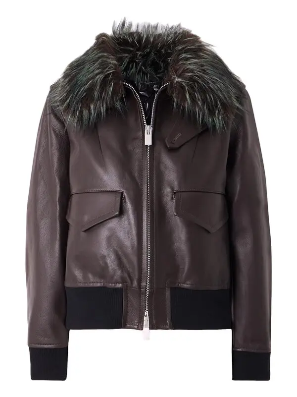 Sacai Convertible Plush-trimmed Padded Leather Jacket - Brown