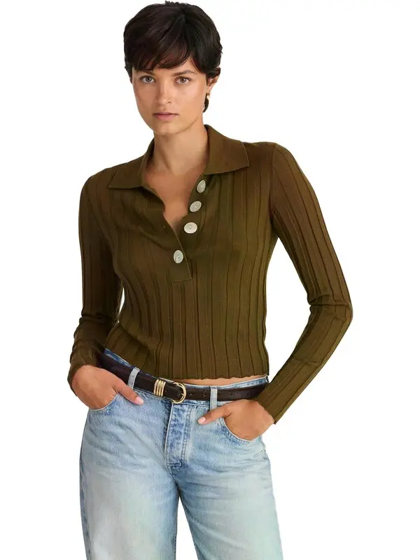Madewell Ribbed Polo Sweater - Bronzed Olive