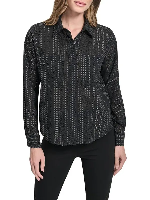 Dkny Studded Chiffon Button-up Shirt - Black
