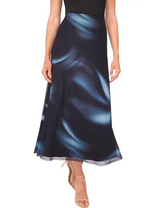 Halogen Blur Print Mesh Maxi Skirt - Rich Black