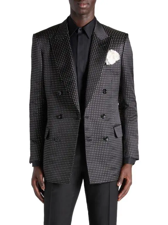 TOM FORD Polka Dot Jacquard Duchesse Mulberry Silk Double Breasted Jacket - Nnl Combo Black/ivory