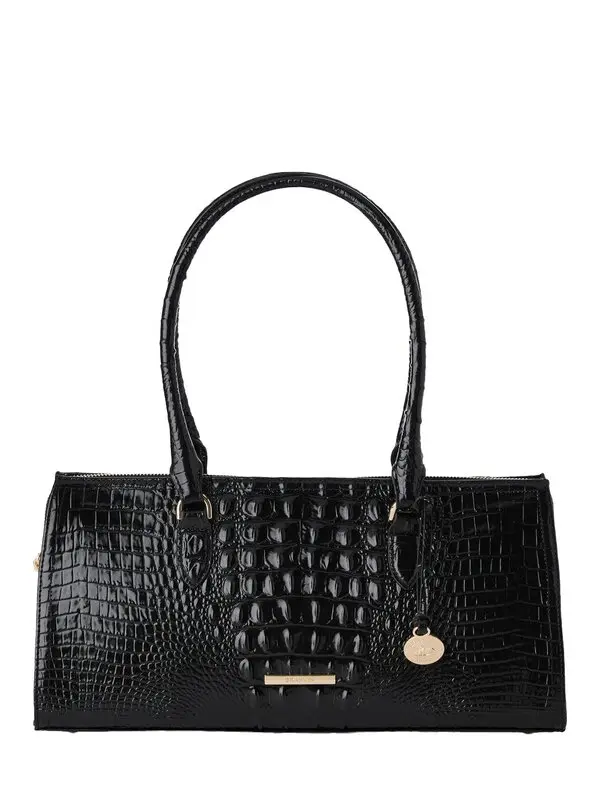 Brahmin Croc-embossed Leather Satchel - Black