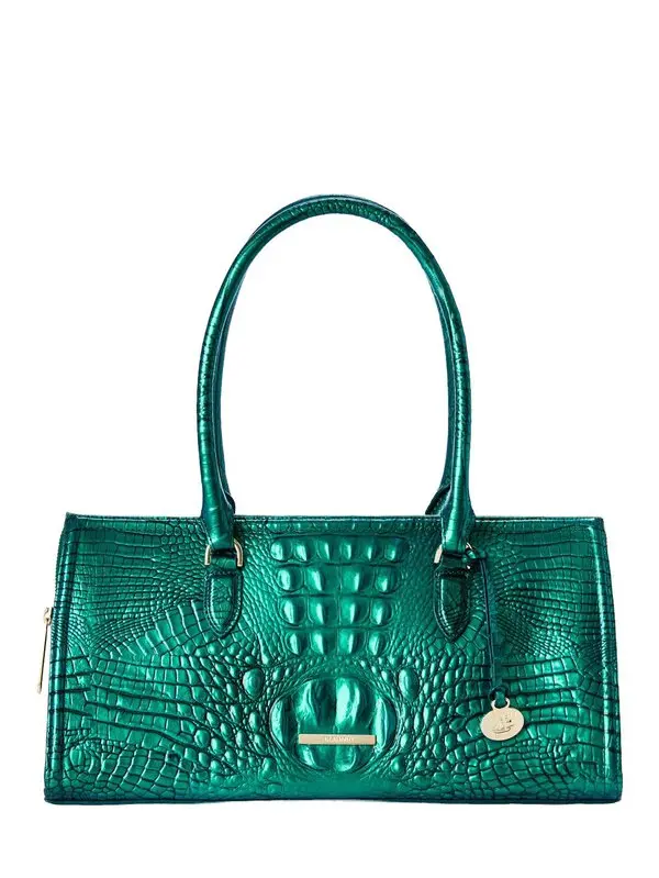 Brahmin Croc-embossed Leather Satchel - Mystic Green Melbourne