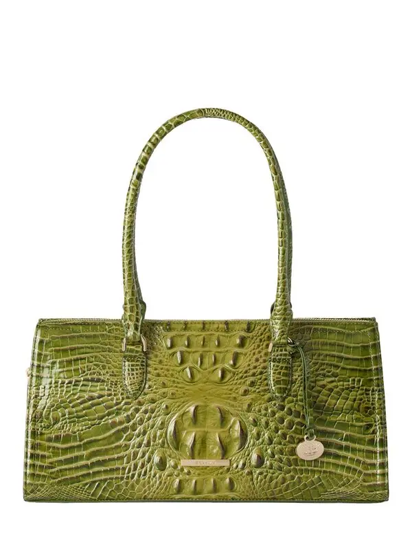 Brahmin Croc-embossed Leather Satchel - Olive