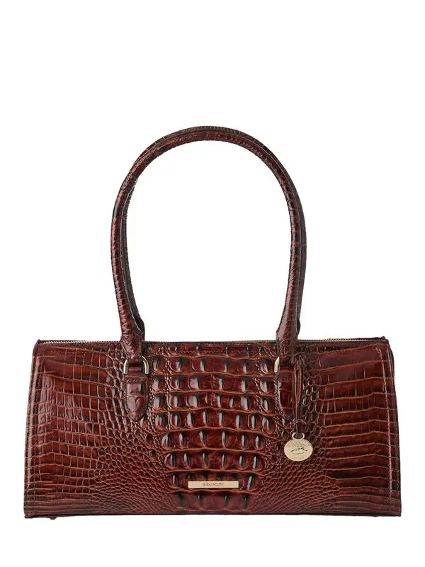 Brahmin Croc-embossed Leather Satchel - Pecan