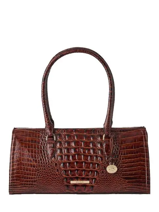 Brahmin Croc-embossed Leather Satchel - Pecan