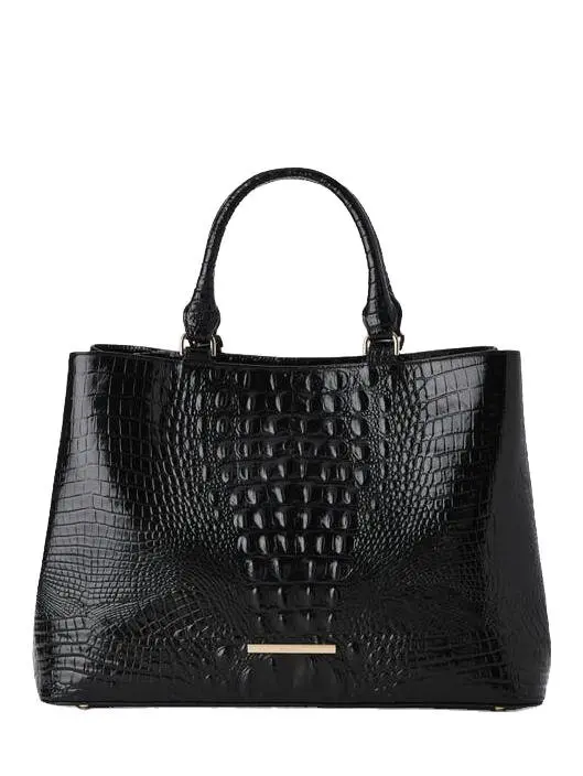 Brahmin Croc-embossed Leather Tote - Black