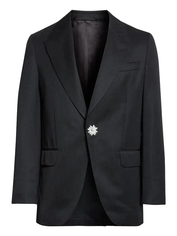 Simone Rocha Faux Pearl Daisy One-button Sport Coat - Charcoal/pearl
