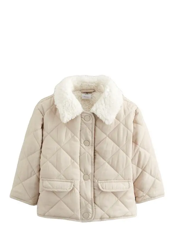 Nordstrom Quilted Coat With Faux Fur Collar - Beige Oatmeal