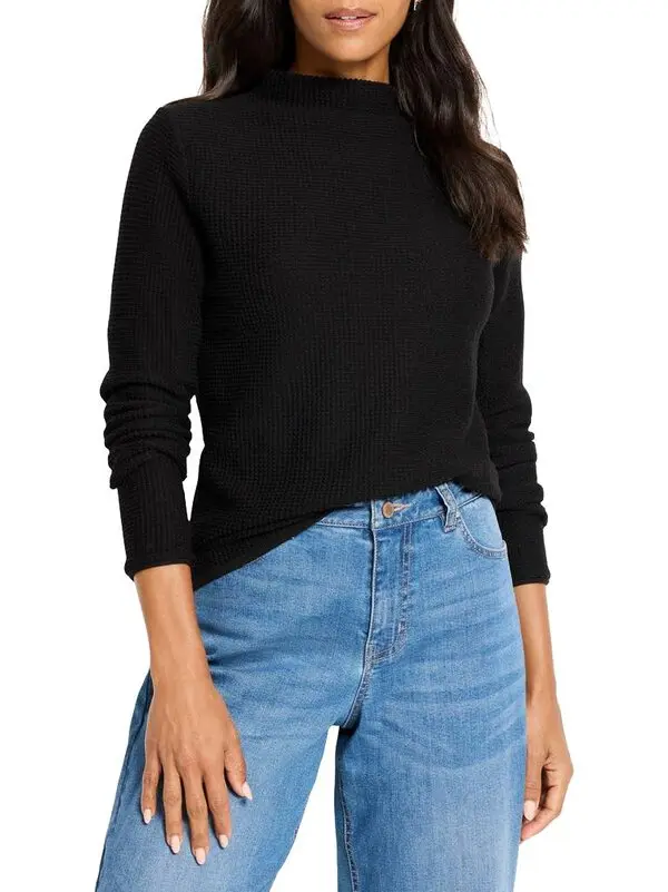 NIC+ZOE Pixel Mock Neck Long Sleeve Sweater - Black Onyx