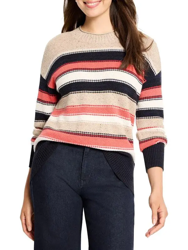 NIC+ZOE Striped Cotton-blend Sweater - Red Multi