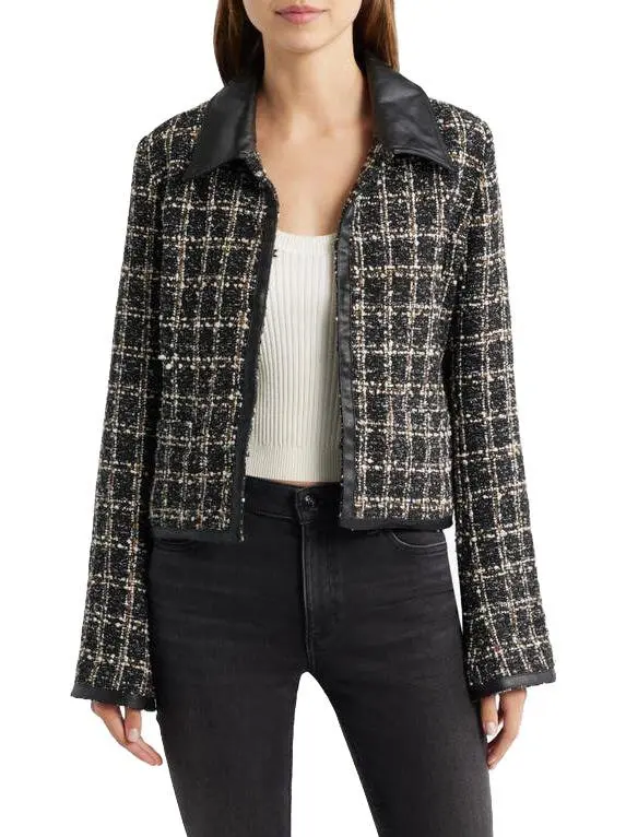 Rag & Bone Eloise Faux Leather-trimmed Tweed Jacket - Black Plaid