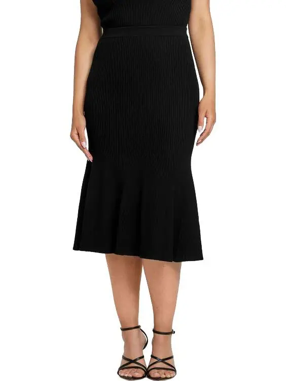 MARCIANO Agathe Rib Flare Sweater Skirt - Black-black
