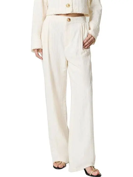 NOCTURNE Ruffle Trim Detailed Trousers - Ivory