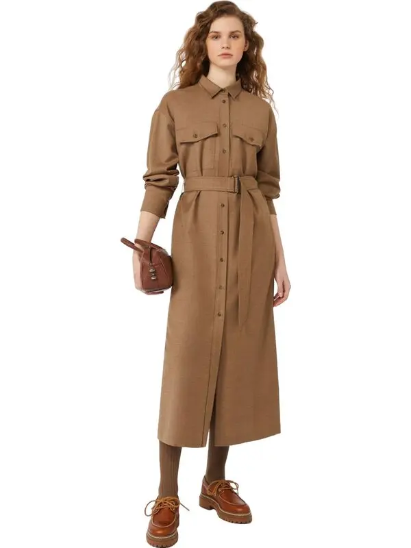 Max Mara Wool Flannel Shirt Dress - Hazelnut Brown