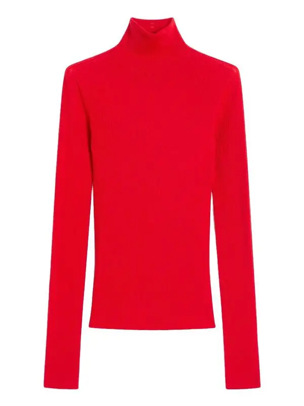 Max Mara Wool Ribbed Mock Neck Sweater - Red