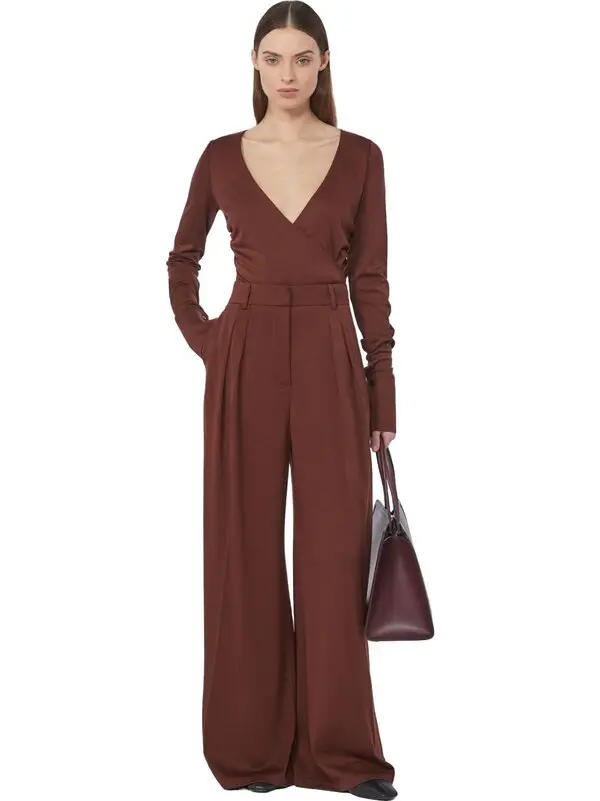 Max Mara Wool Jersey Palazzo Trousers - Cherry