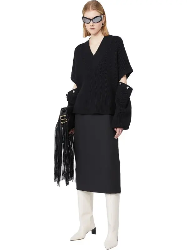 Max Mara Stretch Wool Canvas Skirt - Black