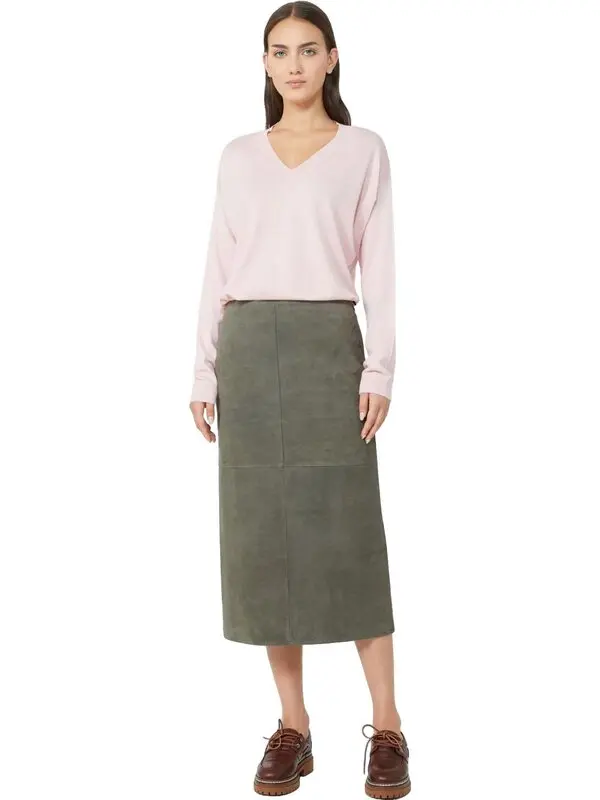 Max Mara Midi Suede Skirt - Kaki
