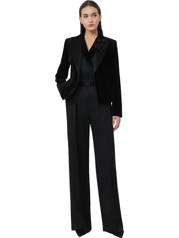 Max Mara Velvet Tuxedo Cropped Jacket - Black