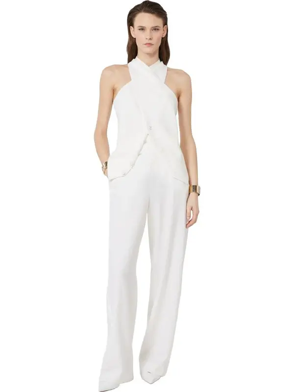 Max Mara Wool Gabardine And Satin Gilet - White
