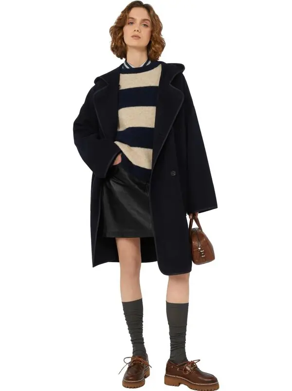 Max Mara Coat In Double-faced Wool Broadcloth - Navy