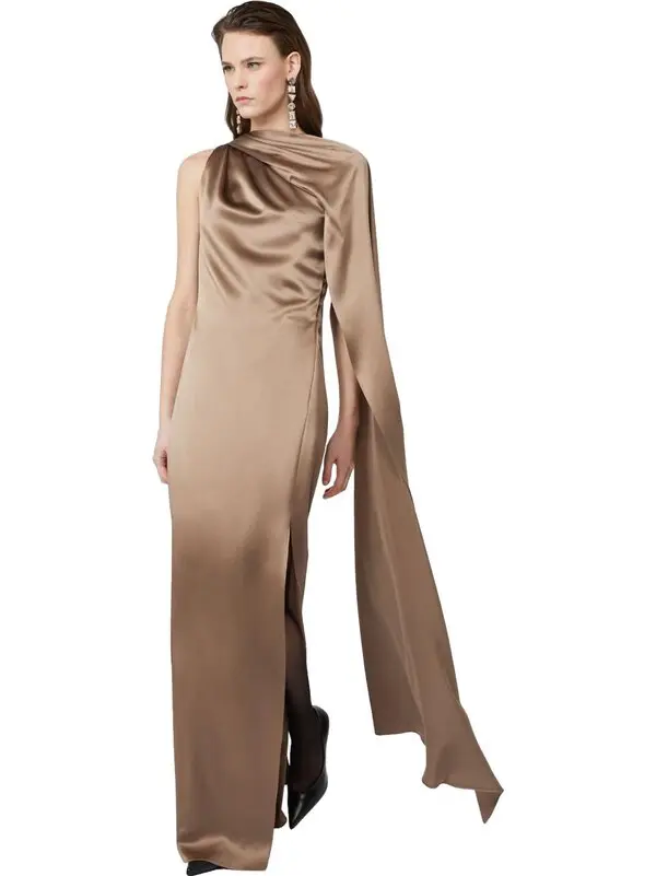 Max Mara One-shoulder Satin Gown - Mud