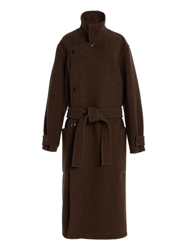 LEMAIRE Wool Wrap Coat - Brown