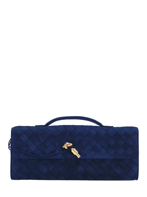 Bottega Veneta Andiamo Intrecciato Suede Clutch - Blue