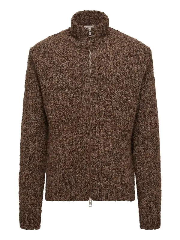 Moncler Wool And Alpaca Blend Zip-up Cardigan - Brown
