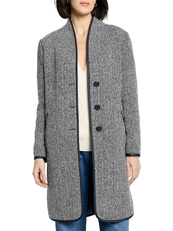 NIC+ZOE Herringbone Wool-blend Coat - Navy