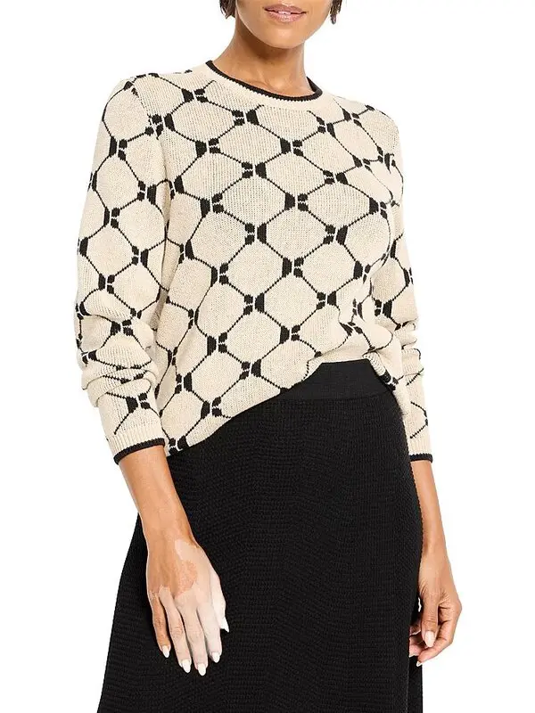 NIC+ZOE Geometric Argyle Jacquard Pullover - Neutral Multi