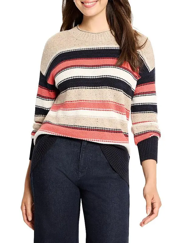 NIC+ZOE Speckled Knit Striped Pullover Sweater - Red Multi