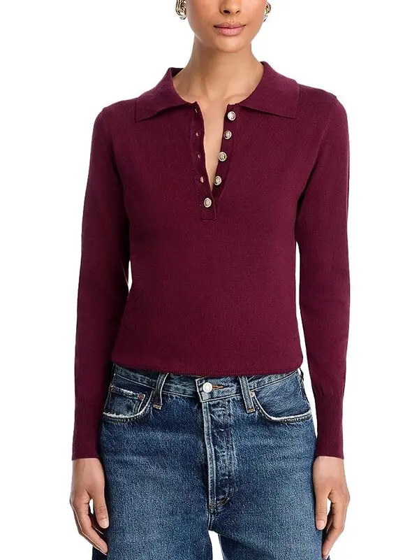SINGLE THREAD Ribbed Polo Sweater - Wine